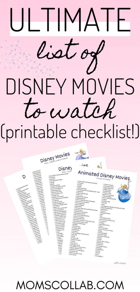 Free Disney Movies List of 500 Films on Printable Checklists