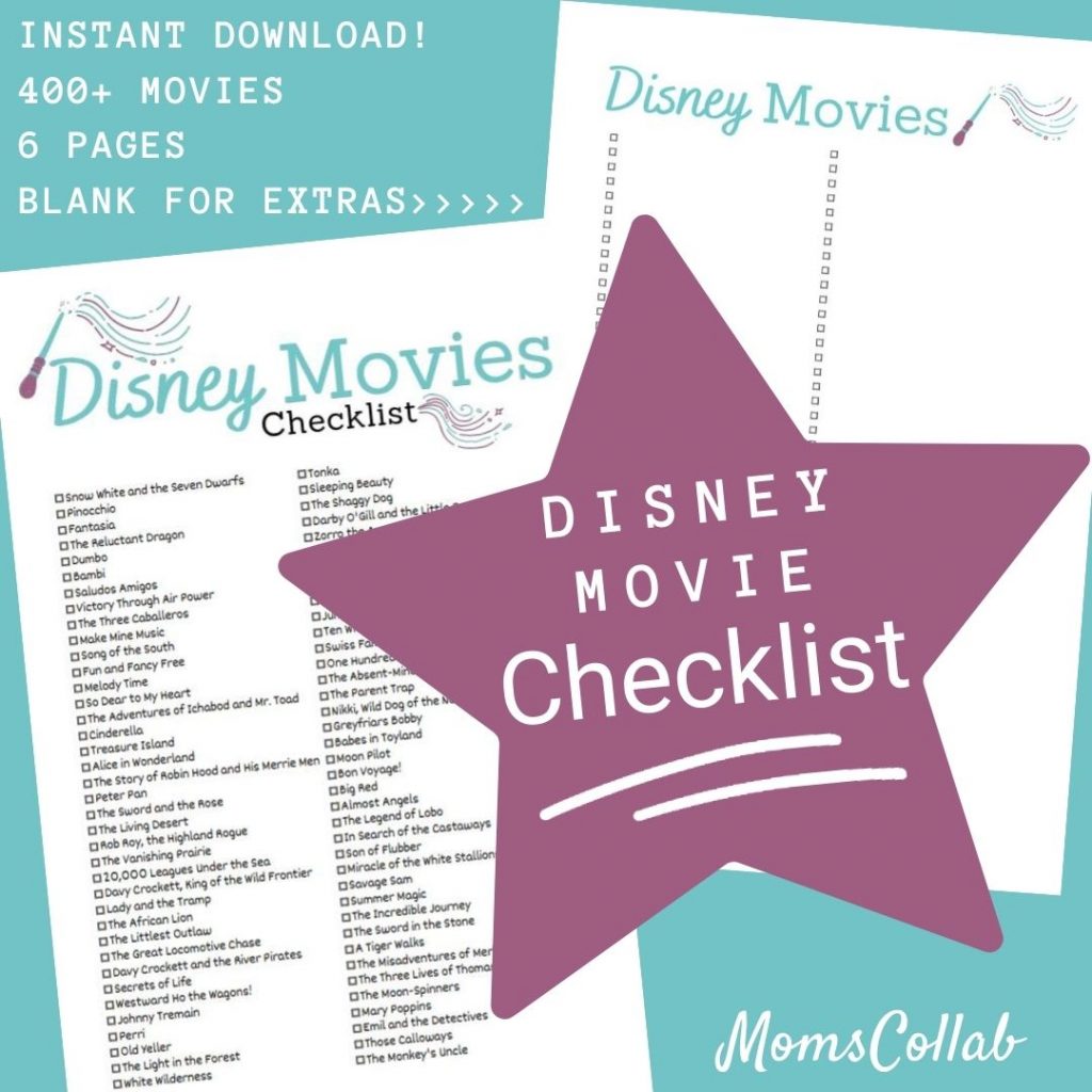 Free Disney Movies List of 500+ Films on Printable Checklists